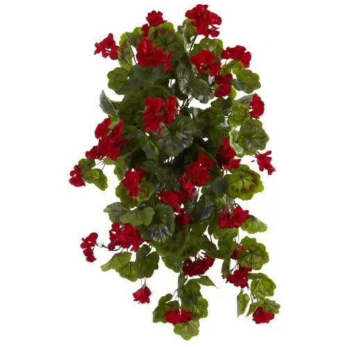 NEARLY NATURAL 29-in Uv Resistant Geranium Artificial Hanging Plant Set Of 2 - Red