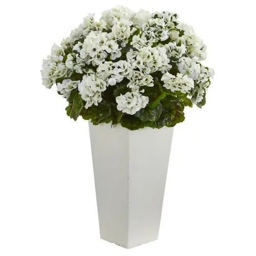 NEARLY NATURAL 27-in Geranium Artificial Plant - White