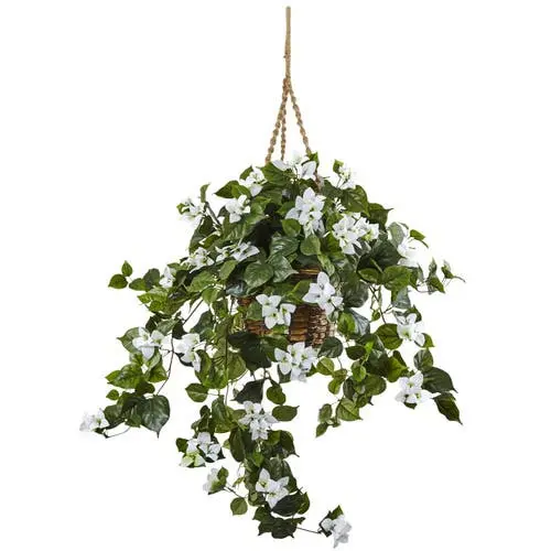 NEARLY NATURAL Bougainvillea Hanging Basket - White