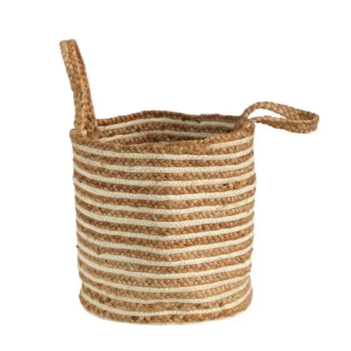 NEARLY NATURAL 14-in Boho Chic Basket Planter Natural Cotton And Jute - Beige