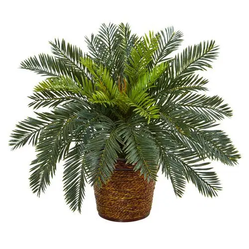 NEARLY NATURAL 15-in Cycas Artificial Plant In Basket - Green
