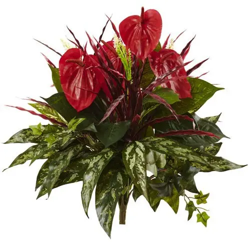 NEARLY NATURAL 24-in Mixed Anthurium Bush - Red/green