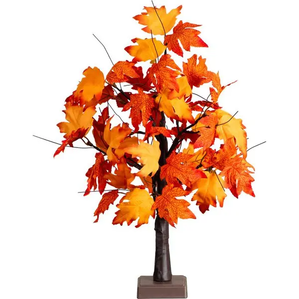 NEARLY NATURAL 2-ft Pre-lit Bright Autumn Maple Artificial Fall Tree With 24 Warm White Led Lights And Detachable Base - Orange