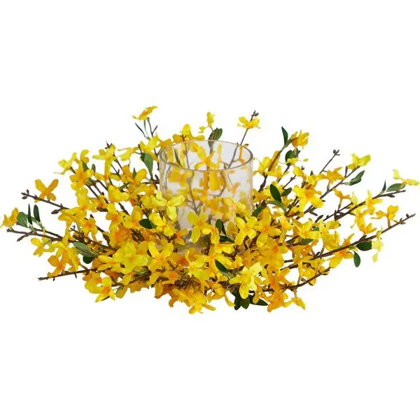 NEARLY NATURAL 16-in Artificial Forsythia Candelabrum - Yellow
