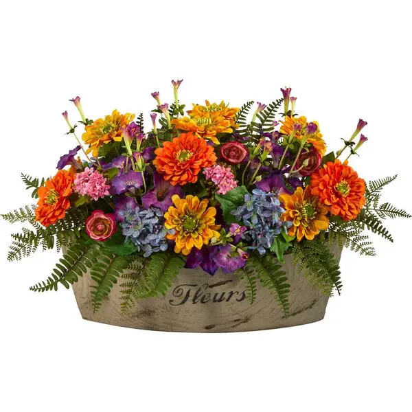 NEARLY NATURAL 18-in Mixed Flowers Artificial Arrangement In Decorative Vase - Orange