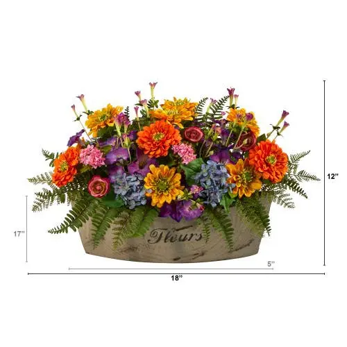 NEARLY NATURAL 18-in Mixed Flowers Artificial Arrangement In Decorative Vase