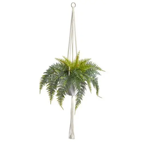 NEARLY NATURAL 25-in Fern Hanging Artificial Plant In Decorative Basket - Green