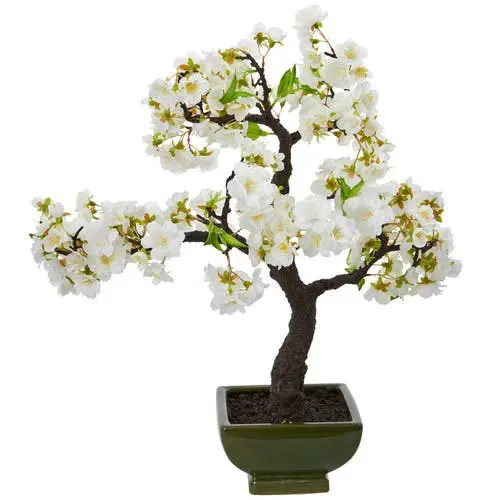 NEARLY NATURAL Cherry Blossom Bonsai Artificial Tree - White