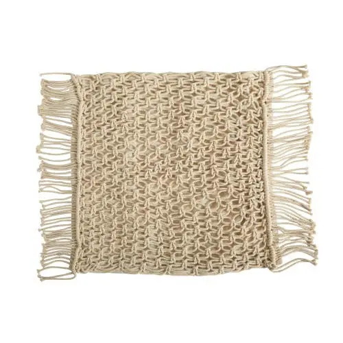 NEARLY NATURAL 18-in Boho Fringed Woven Macrame Decorative Pillow Cover - Beige