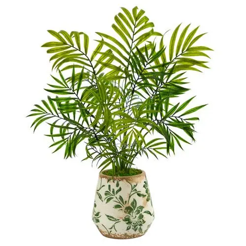 NEARLY NATURAL 18-in Mini Areca Palm Artificial Plant In Floral Vase - Green