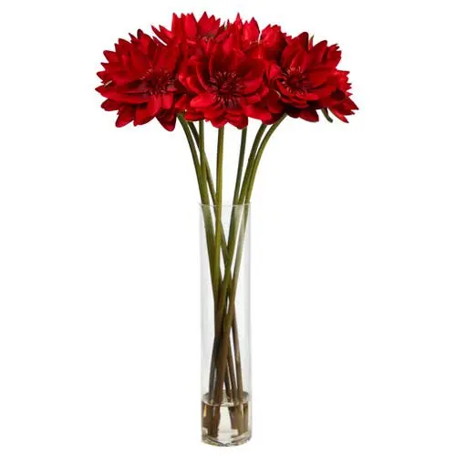 NEARLY NATURAL 30-in Lotus Artificial Arrangement In Cylinder Vase - Red