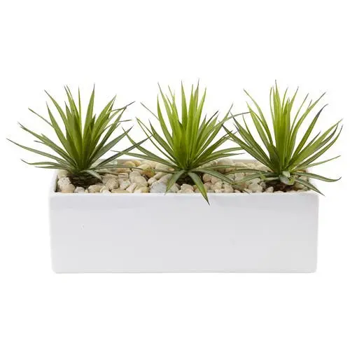 NEARLY NATURAL Mini Agave Artificial Plant In Rectangular Ceramic - Green