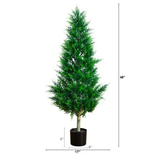 NEARLY NATURAL 4-ft Uv Resistant Artificial Cypress Tower Tree