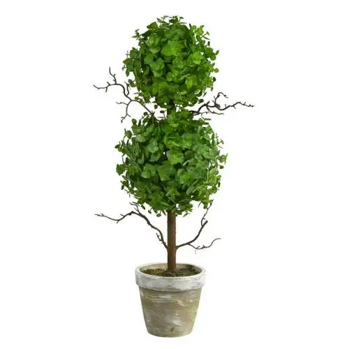 NEARLY NATURAL 2-ft Eucalyptus Double Ball Topiary Artificial Tree - Green