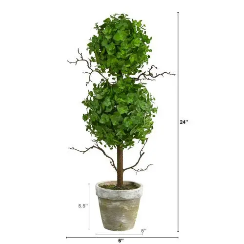 NEARLY NATURAL 2-ft Eucalyptus Double Ball Topiary Artificial Tree