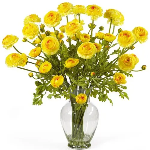 NEARLY NATURAL Ranunculus Liquid Illusion Artificial Flower Arrangement - Yellow