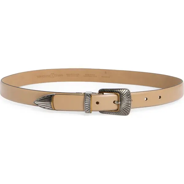 Treasure & Bond Lainey Western Buckle Leather Belt - Tan- Silver