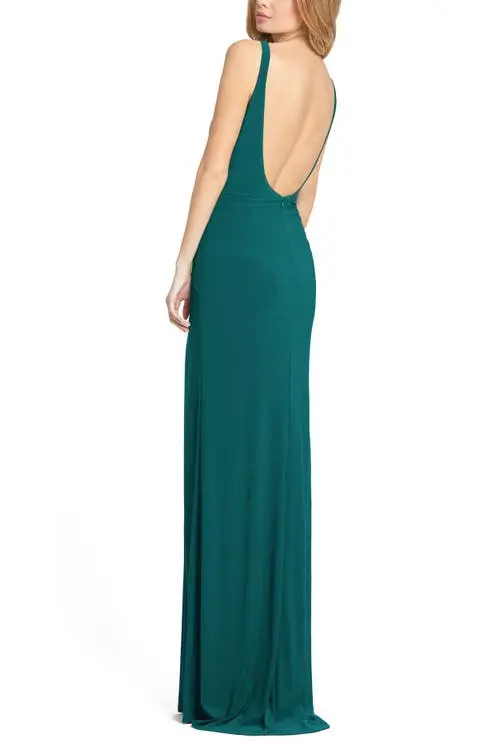 Mac Duggal Sleeveless Scoop Neck Ruched Side Knot Gown