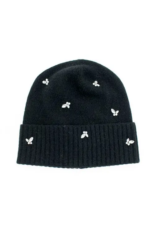 Portolano Cashmere Beanie With Stone Details - Black