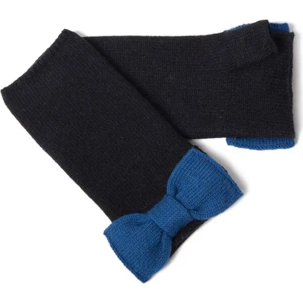 Portolano Fingerless Gloves With Bow Detail - Black/happy Blue