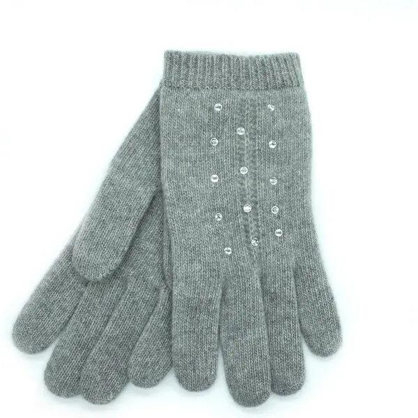 Portolano Cashmere Gloves With Crystal Embellishments - Light Heather Grey