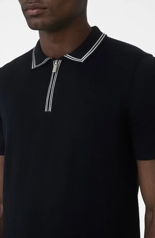 MAUVAIS Newbury Slim Zip Knit Polo - Navy