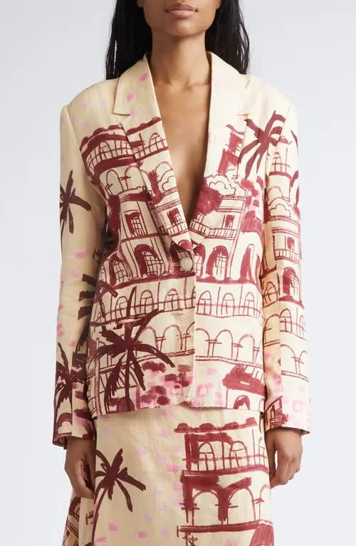 Johanna Ortiz Printed Linen Jacket - Ecru/wine