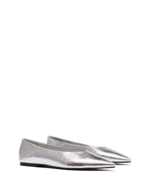 THERAPY AUSTRALIA Clara Pointed Toe Flats - Silver Cracked Metallic Pu