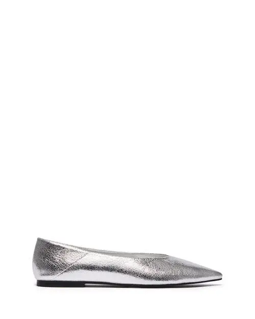 THERAPY AUSTRALIA Clara Pointed Toe Flats - Silver Cracked Metallic Pu
