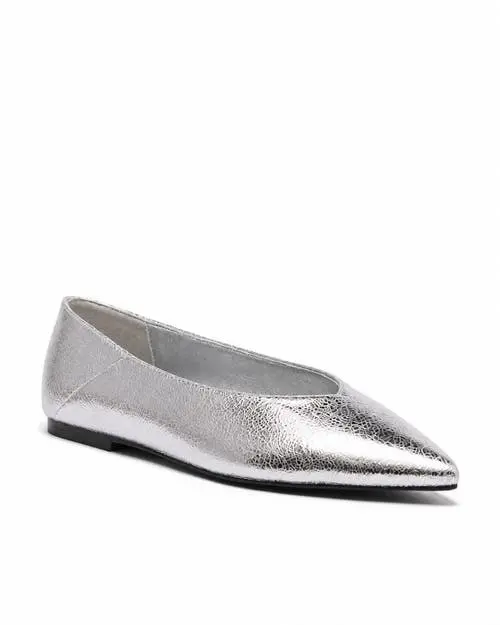 THERAPY AUSTRALIA Clara Pointed Toe Flats - Silver Cracked Metallic Pu