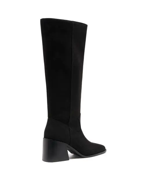 THERAPY AUSTRALIA Quinn Square Toe Block Heel Tall Boots - Black Microsuede