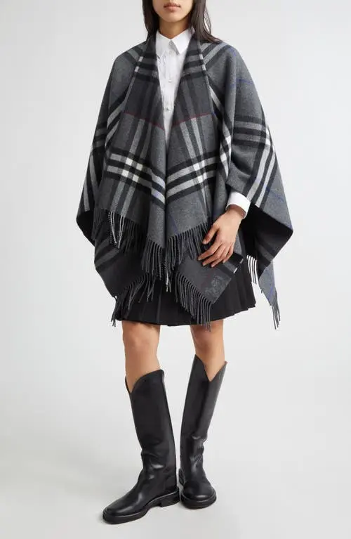 Burberry Check Double Face Cashmere & Wool Cape