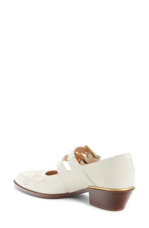 Chloé Susan Studded Mary Jane Pumps - Eggshell
