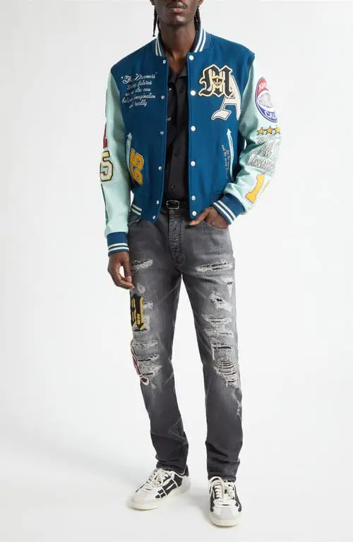 Amiri Varsity Patch Rip & Repair Skinny Jeans