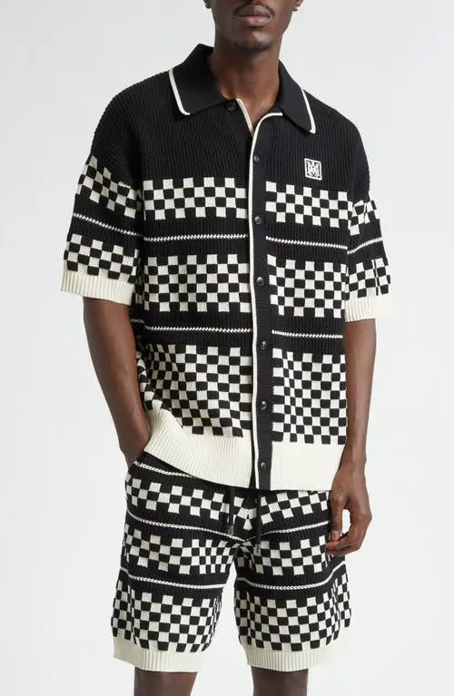 Amiri Checkered Wool Mesh Shirt - Black