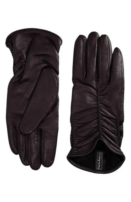 PAULA ROWAN Renee Ruched Leather Gloves - Black