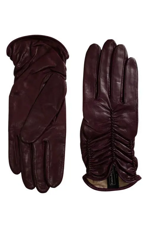 PAULA ROWAN Renee Ruched Leather Gloves - Bordeaux
