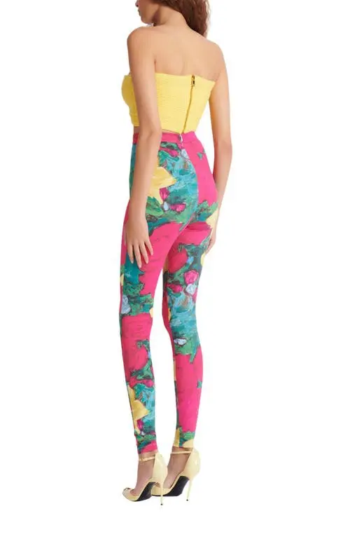 Balmain Jersey Leggings With Roses Print - Multicolor