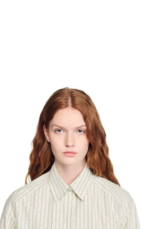 Sandro Striped Rhinestone Embellished Shirt - Ecru