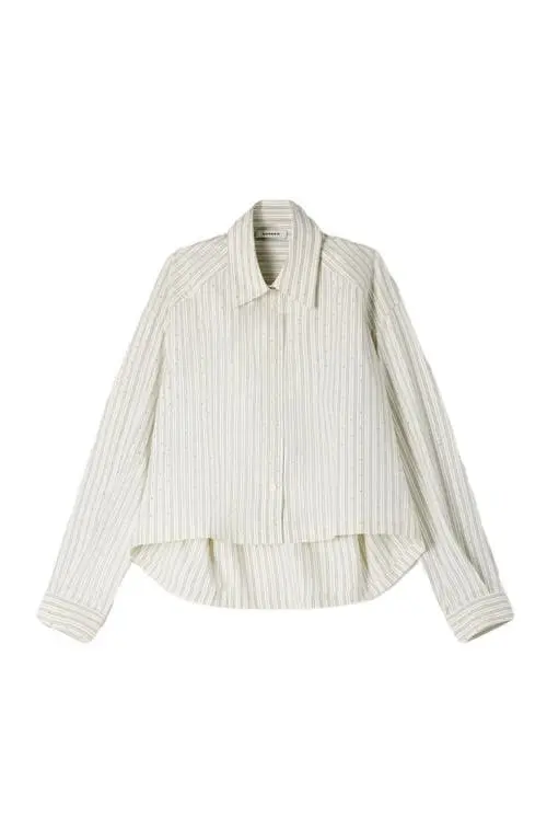Sandro Striped Rhinestone Embellished Shirt - Ecru