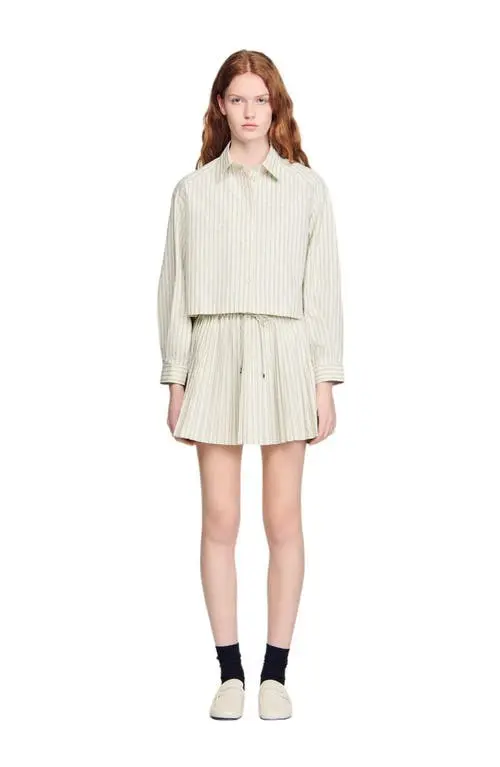 Sandro Striped Rhinestone Embellished Shirt - Ecru
