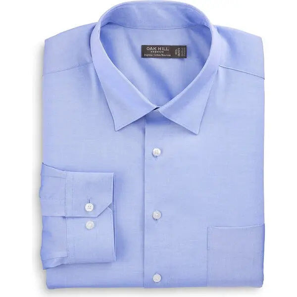 OAK HILL PREMIUM BY DXL Big & Tall Stretch Pinpoint Dress Shirt - Blue