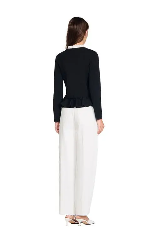 Sandro Peplum Cardigan With Detachable Collar