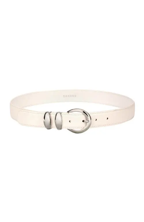 Sandro Smooth Leather Belt With Metal Buckle - White