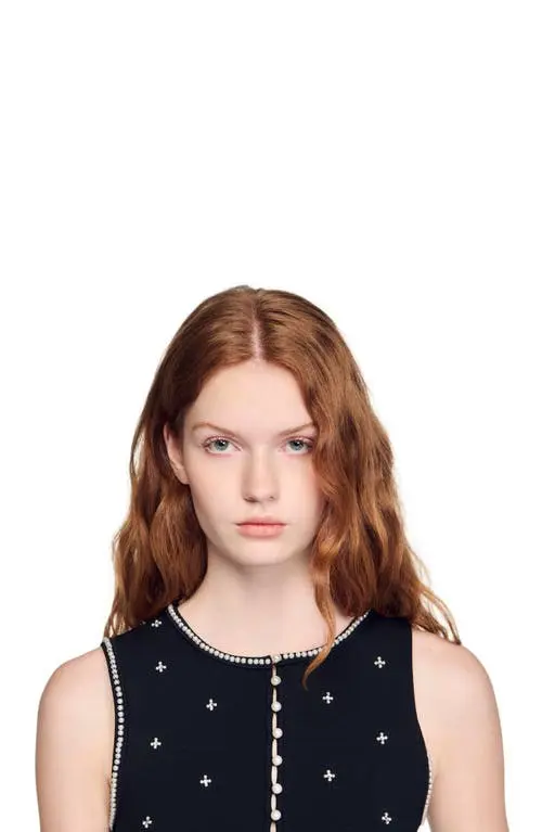 Sandro Embroidered Knit Crop Top