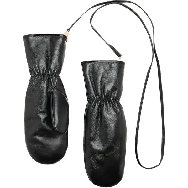 Mango Leather Mittens With Faux Fur Lining - Black