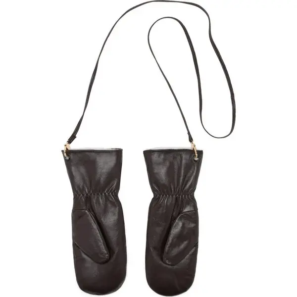 Mango Leather Mittens With Faux Fur Lining - Chocolate
