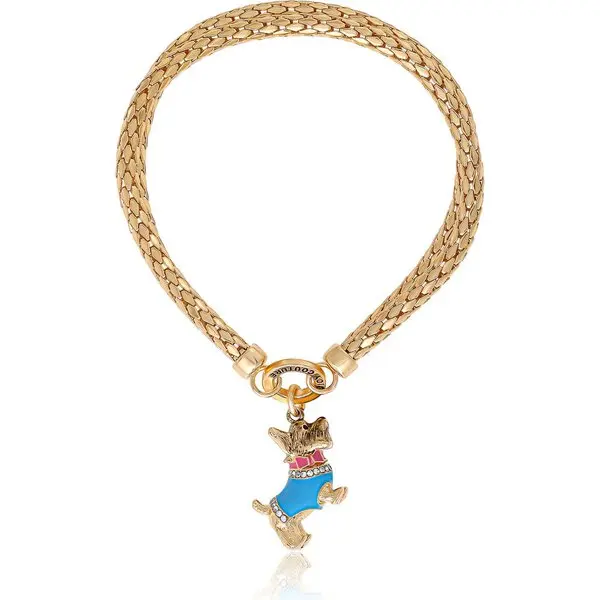 Juicy Couture Double Chain Bracelet With Dog Charm - Gold Tone