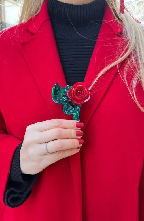 SOLAR ECLIPSE Origami Rose Stem Claw Clip - Red