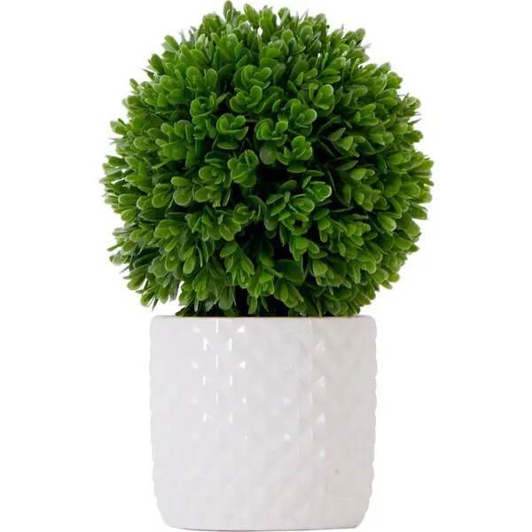 NEARLY NATURAL 10-in Artificial Boxwood Topiary Plant With Decorative Planter - Green